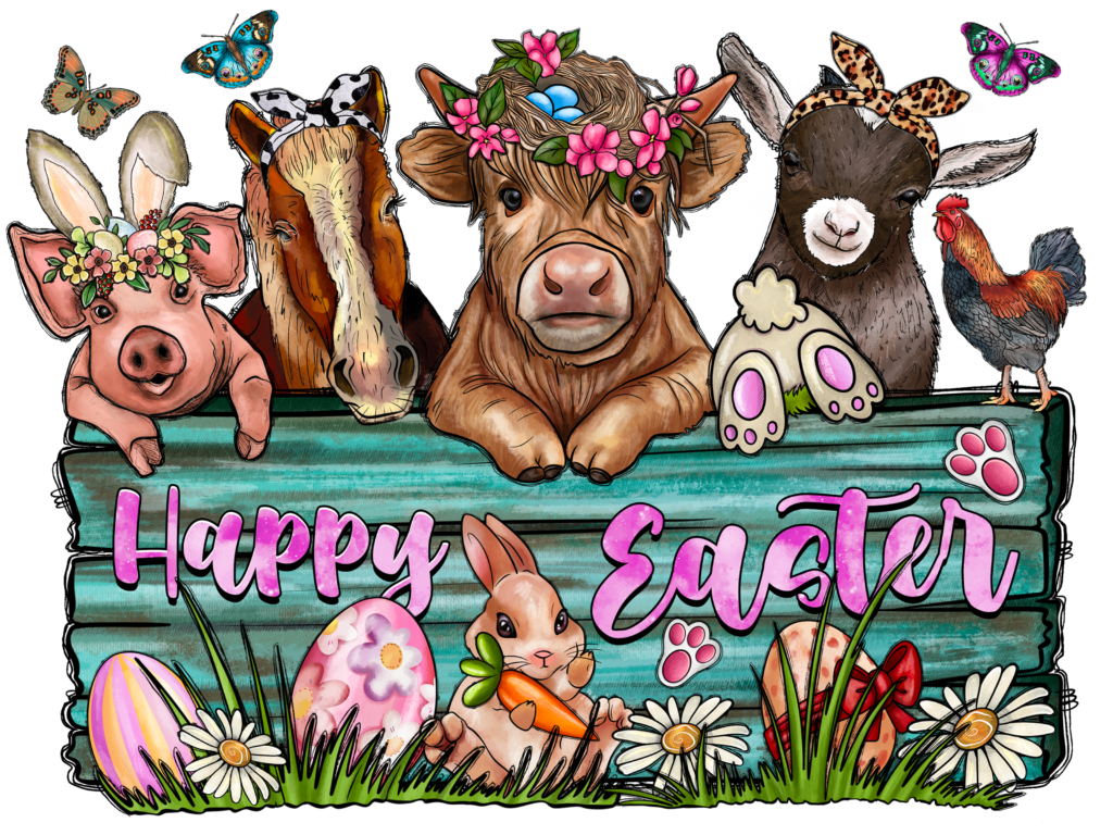 Happy Easter Farm Animals - DTF TRANSFER | UploadTransfers.com